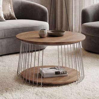 Mendler MCA Couchtisch HWC-P60, Beistelltisch Kaffeetisch Loungetisch, Metall MDF rund &Oslash; 70cm - braun