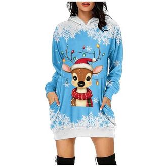Generic Robe &agrave; capuche avec imprim&eacute; cerf lumineux pour femme, bleu clair, XXL