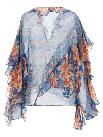 Etro Womens Blue Silk Blouse