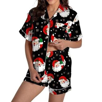 Generic Ensemble de pyjama en satin pour femme, ensemble de pyjama short pour femme - Chemise et short boutonn&eacute;s &agrave; manches courtes, v&ecirc;tements de nuit mignons 