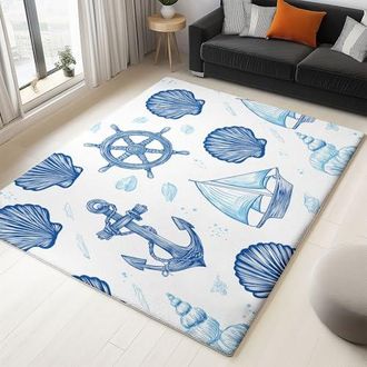 Generic Moderne Antid&eacute;rapants Tapis de Chambre, Simple Bleu Marine Coquillages th&egrave;me 120 x 170 cm Poil Ras Flanelle Tout Tapis pour Salon Cuisine Chambre D&eacute;co