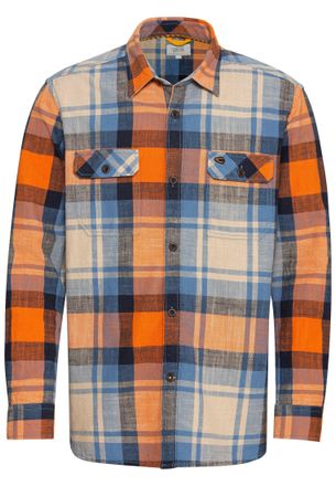 Camel Active Herren Kariertes Hemd aus Reiner Baumwolle Blau-Orange, Menswear-XXL