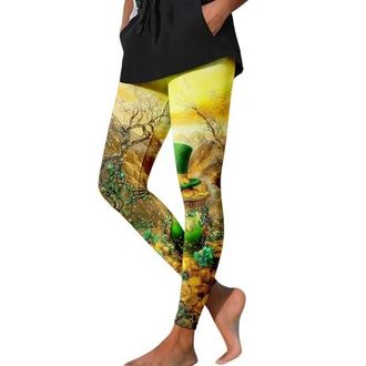 Generic St Legging pour femme - Taille haute - Anti-roulis - Legging de yoga - Legging d&eacute;contract&eacute; - Pantalon de grossesse dhiver, jaune, XXL