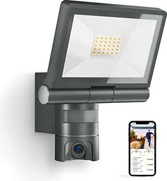 Steinel LED-Außenprojektor mit XLED CAM 1 SC Überwachungskamera, Gegensprechanlage, 180°-Infrarot-Bewegungsmelder, 21 W, Anthrazit