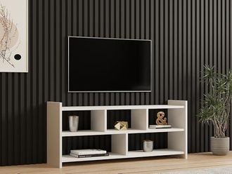 Hanah Home Scandinavian TV Stand, White, 117.5 x 55 x 28 cm | 100% Melamine Coated Particle Board, 18 mm Thick | Stylish Design with Numerous Shelves & Extra Sto