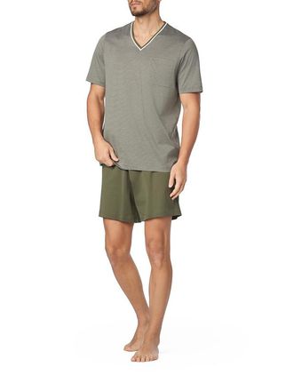 Novila Herren Schlafanzüge grün Jersey-Baumwolle gestreift