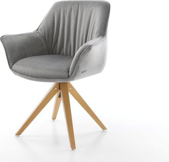 DELIFE Esszimmerstuhl Keila-Flex mit Armlehnen Samt Grau Holzgestell kantig Natur, Esszimmerst&uuml;hle