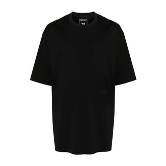 Yohji Yamamoto Homme, Tops, Noir, Taille: S T-shirt Noir avec Logo Imprimé et Col Rond