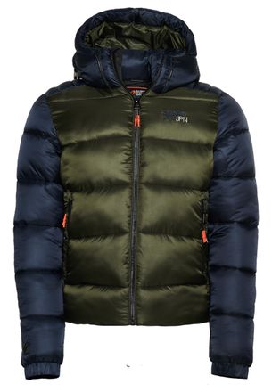 Superdry Herren Sports Steppjacke im Farbblock-Design mit Kapuze Finster Marineblau/Dunkel Moos XL