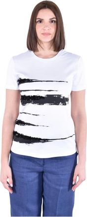 Max Mara Femme, Tops, Blanc, Taille: 40 FR T-shirt Tricot Col Rond avec Imprim&eacute;s Collection