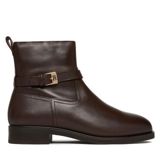 Tommy Hilfiger Stiefeletten Tommy Hilfiger Th Buckle Riding Leather Bootie FW0FW08781 Braun