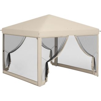 OUTSUNNY Tonnelle barnum pliant pop-up dim. 3L x 3l x 2,65H m 4 moustiquaires sac transport noir beige