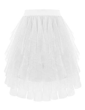 Bbonlinedress Damen T&uuml;llrock wei&szlig; Tulle Skirt Knielang Tutu Petticoat Unterrock Cosplay Rock Kurz Tanzrock Elastisch T&uuml;ll Ballett Kost&uuml;me Karneval Fasching White M