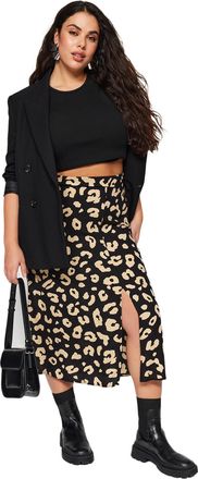 Trendyol Damen Trendyol Damen Große Größen Midi A-linie Rock mit Schlitz Webstoff Große Größen in Rock Skirt, Schwarz, 46 Große Größen EU