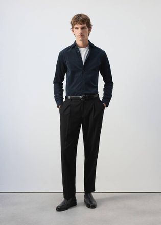 Mango Chemise slim fit en velours milleraies bleu marine fonc&eacute; - Homme - XXL - MANGO MAN