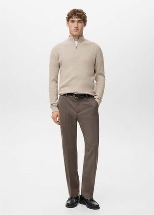 Mango Pull-over maille c&ocirc;tel&eacute;e col zipp&eacute; beige - Homme - XXL - MANGO MAN