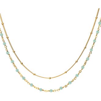 OrusBijoux Collier Argent Dor&eacute; Double Chaine Et Pierre Naturelle