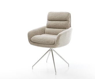DELIFE Esszimmerstuhl Abelia-Flex mit Armlehnen Webstoff Soft Beige Kreuzgestell konisch Edelstahl, Esszimmerst&uuml;hle