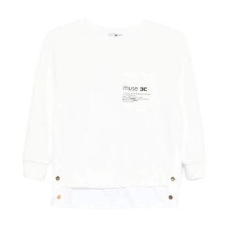 Elisabetta Franchi Femme, Sweatshirts et sweats &agrave; capuche, Blanc, Taille: 38 FR Logo Detail SweaT-shirt