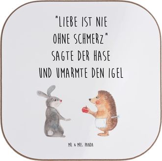 Mr. & Mrs. Panda gl&auml;seruntersetzer Hase Igel - Geschenk, Herzschmerz, Untersetzer Glas, f&uuml;r Gl&auml;ser, Tr&ouml;sten, Coaster, Holzuntersetzer, Lustige Spr&uuml;che, und, Liebe Spru