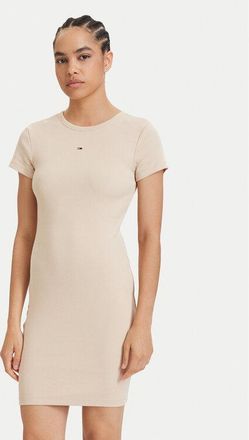 Tommy Jeans Sommerkleid Flag DW0DW22613 Hellbeige Slim Fit
