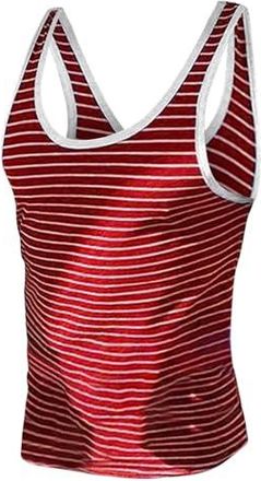Generic Gilet de sport ray&eacute; pour hommes sous-v&ecirc;tements mode course travailleurs fitness rayures d&eacute;contract&eacute; gilet t-shirt homme coton, Rouge, XXL