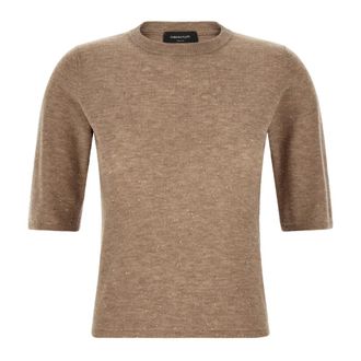 Fabiana Filippi Rundhals-Pailletten-Strick-T-Shirt - - Knitwear - Damen - Beige - XS