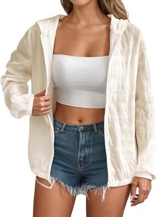 Generic Vestes pour femmes, grande taille, d&eacute;contract&eacute;es, &agrave; fermeture &eacute;clair, &agrave; capuche, l&eacute;g&egrave;res et confortables, pour un usage quotidien, jaune clair, XXL