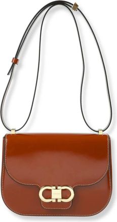 Ferragamo Femme, Sacs, Brun, Taille: ONE Size Double Gancini Sac bandouli&egrave;re Nord-Sud