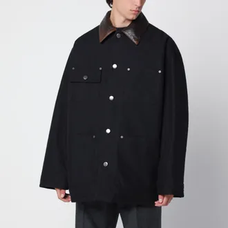 Prada Mittellange schwarze Daunenjacke aus technischer Baumwolle