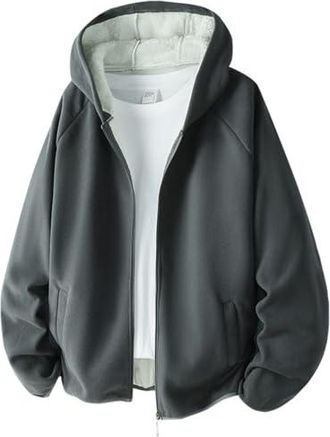Generic Manteau dhiver à capuche en polaire pour homme avec fermeture éclair intégrale et manches longues et poches - Parka ample coupe-vent chaude pour intér
