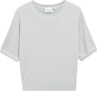 Comma Kurzarmpullover Strickpullover Feinstrick-Shirt mit Kontrast-Details