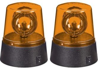 Relaxdays Rundumleuchte, 2er Set, drehender Reflektor, Geburtstag, batteriebetrieben, LED Partylicht, orange/schwarz