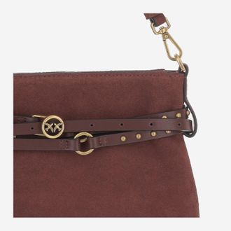 Pinko Womens Shoulder Bag Mini Belt Brown Suede