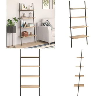 vidaXL Étagère inclinée à 4 niveaux Marron clair et noir 64x34x150,5cm - Bibliothèque Murale - Étagère Inclinée - Meuble Rangement - Étagère Design