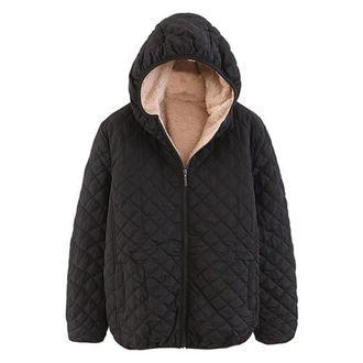 Generic Doudoune courte en polaire matelass&eacute;e &agrave; fermeture &eacute;clair pour femme Coupe ajust&eacute;e Hiver Chaud Rembourrage en losanges, Noir, 3XL