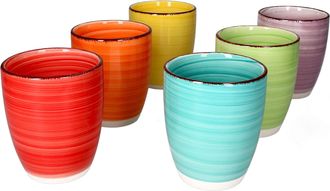 MamboCat Uni 6-er Kaffee-Becher-Set bunt I Steingut-Tasse mit Strudel-Dekor in 6 Farben I Jumbo-Tee-Tasse - Tea & Coffee Mug I 350ml Kaffee-Tassen-Set 6 St. I 