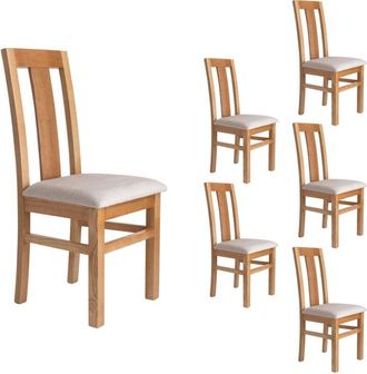 M&S Collection M&s - Lot de 6 chaises en hêtre chêne clair assise tissu beige - martha