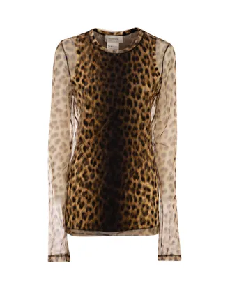 Sportmax Leopard-Print Tulle Blouse - Brown