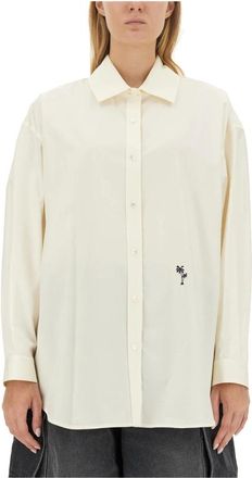 Palm Angels Femme, Blouses et Chemises, Beige, Taille: 36 FR Palms Embroidered Shirt