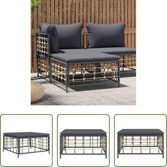 vidaXL Gartenm&ouml;bel - Gartenhocker mit Dunkelgrauem Kissen Poly Rattan