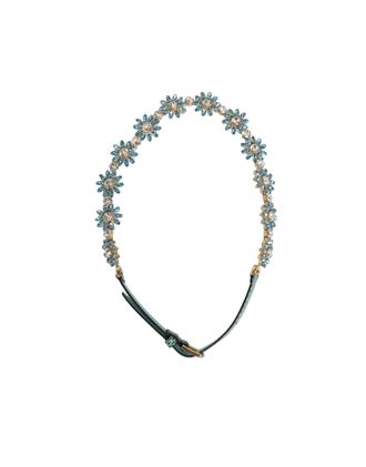 Dolce & Gabbana Womens Green Leather Daisy Crystal Embellished Waist Belt Ayers Real Brass