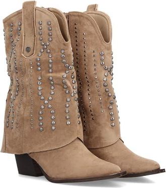 Shoes & Blues Bottine Cowboy pour femme au design campagne, clous m&eacute;talliques, pointe fine et talon. Id&eacute;ale pour la saison automne., beige, 37 EU