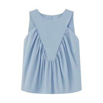 Generic Nuisette p&eacute;plum sans manches pour femme - Haut &eacute;vas&eacute; fronc&eacute; d&eacute;contract&eacute;, bleu, XL