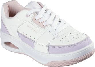 Skechers Damen UNO Court Courted Style Sneaker, White Leather/Duraleather Lavender Pink Trim, 38.5 EU