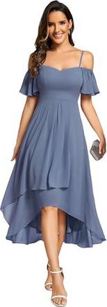 Ever-pretty Robe dInvité de Mariée Au Genou Manches Courtes High Low Bretelles Chic Bleu Brume 50