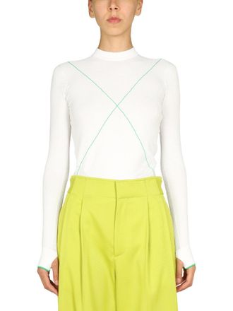 Bottega Veneta Polo Neck with Contrast Seams Sweater - White