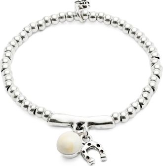 Uno De 50 UNOde50 | Kugelarmband | mit Hufeisen-Anh&auml;nger und elfenbeinfarbenem Muranoglas | versilbert mit Sterlingsilber | handgefertigter Schmuck | hergestell