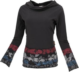 Guru Shop Guru-Boutique, Chemise Patchwork &agrave; Capuche avec Capuchon de Ch&acirc;le, Noir, Ducoton, Size:M (40), Chandails, Sweat-Shirts &agrave; Manches Longues