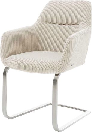 DELIFE Schwingstuhl Pejo-Flex Freischwinger flach Edelstahl Cord Beige Taschenfederkern